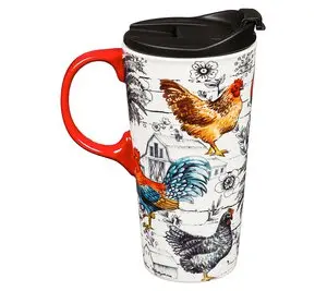 EVERGREEN 17oz.ceramic Chicken Collage Travel C Up