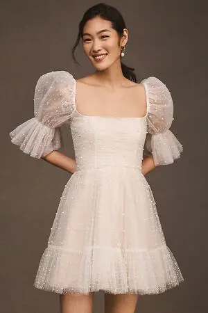 Watters Macaron Square-neck Tulle Embellished Mini Dress