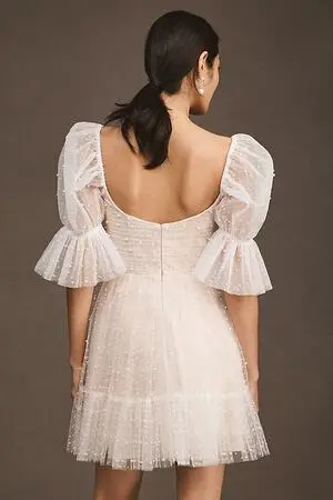 Watters Macaron Square-neck Tulle Embellished Mini Dress