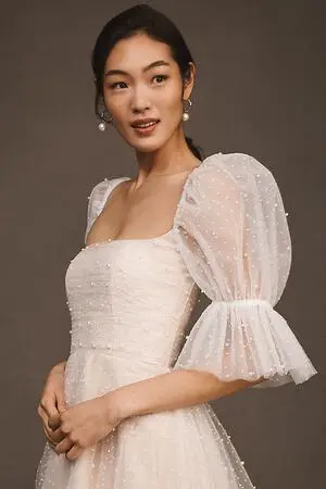 Watters Macaron Square-neck Tulle Embellished Mini Dress