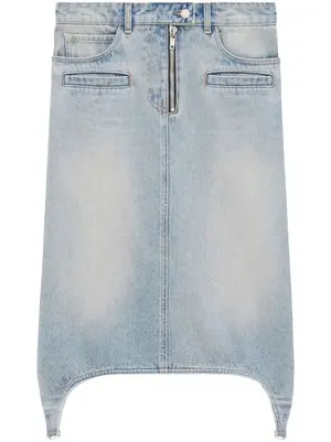 COURREGES Denim Midi Skirt With Suspenders - Blue