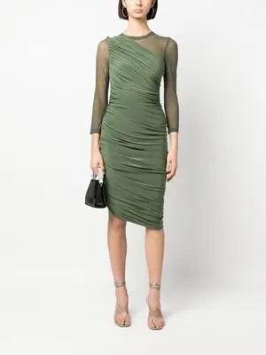 Norma Kamali Diana Sheer-sleeved Ruched Dress