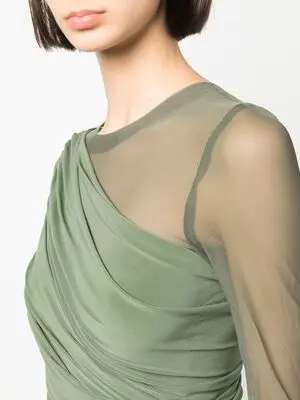 Norma Kamali Diana Sheer-sleeved Ruched Dress
