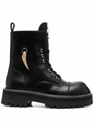 Roberto Cavalli Tiger Tooth Leather Combat Boots