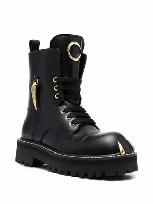 Roberto Cavalli Tiger Tooth Leather Combat Boots