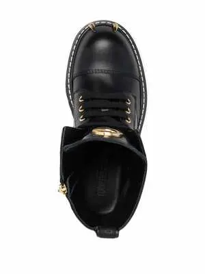Roberto Cavalli Tiger Tooth Leather Combat Boots