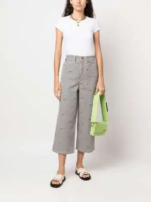 Kenzo Floral Embroidered Cropped Jeans - Black