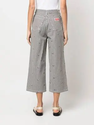Kenzo Floral Embroidered Cropped Jeans - Black