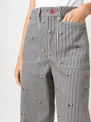 Kenzo Floral Embroidered Cropped Jeans - Black