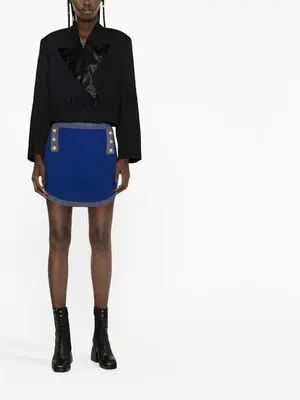 Balmain Button-embellished Knitted Mini Skirt - Blue