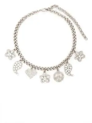 Alessandra Rich Crystal-embellished Charm Necklace - Silver