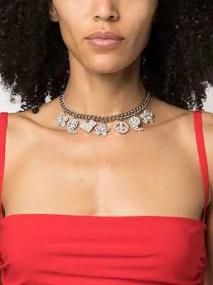 Alessandra Rich Crystal-embellished Charm Necklace
