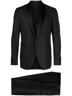 Tagliatore Satin-lapel Three-piece Suit - Black