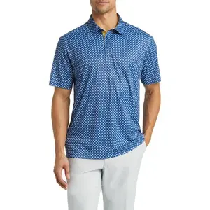 SWANNIES Hazelwood Modern Fit Foulard Print Performance Golf Polo Navy-lemon