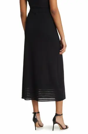 Ming Wang Stripe Hem A-line Knit Skirt - Black