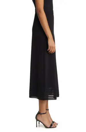 Ming Wang Stripe Hem A-line Knit Skirt - Black