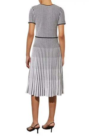 Ming Wang Grid Stripe Flare Knit Dress