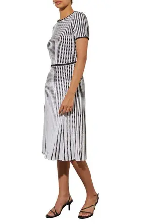 Ming Wang Grid Stripe Flare Knit Dress