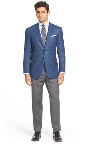 Canali Wool Flat Front Trousers - Grey