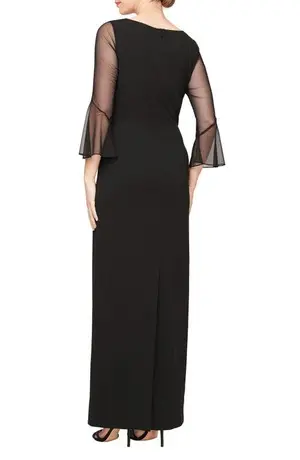 Alex Evenings Rhinestone Yoke Column Gown - Black
