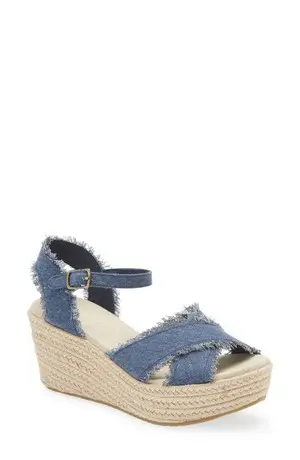 CHOCOLAT BLU Wedge Espadrille Sandal - Denim Linen