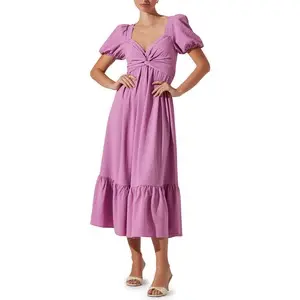 Astr The Label Tie-back Puff Sleeve Midi Dress