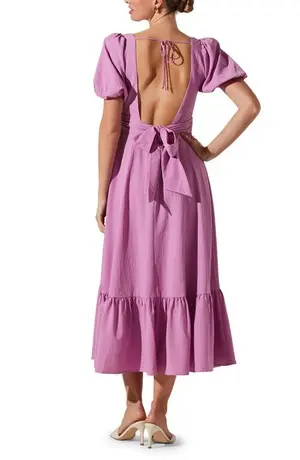 Astr The Label Tie-back Puff Sleeve Midi Dress