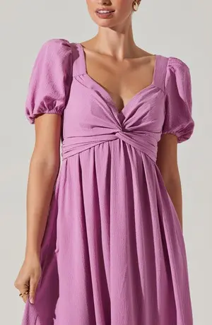 Astr The Label Tie-back Puff Sleeve Midi Dress