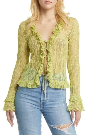 Astr The Label Lace Front Tie Bed Jacket Avocado