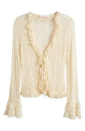 Astr The Label Lace Front Tie Bed Jacket - Cream