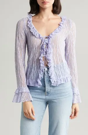 Astr The Label Lace Front Tie Bed Jacket Lavender