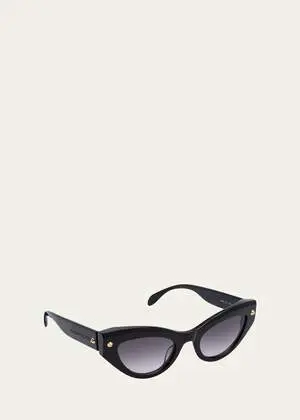 Alexander McQueen Acetate Cat-Eye Sunglasses With Studded Detail 001 Shiny Solid B