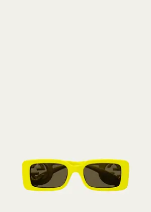 Gucci Monochrome GG Rectangle Sunglasses Shiny Solid Acid
