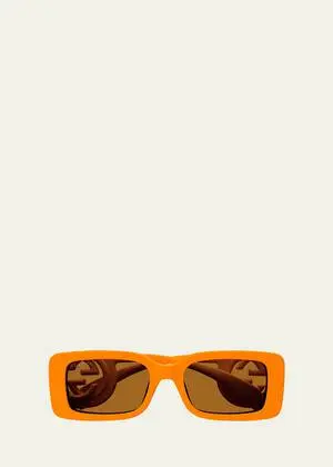 Gucci Monochrome GG Rectangle Sunglasses Shiny Solid Orang