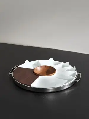 Christofle Mood Party Stainless Steel, Walnut And Porcelain Tray - Silver