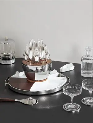 Christofle Mood Party Stainless Steel, Walnut And Porcelain Tray - Silver