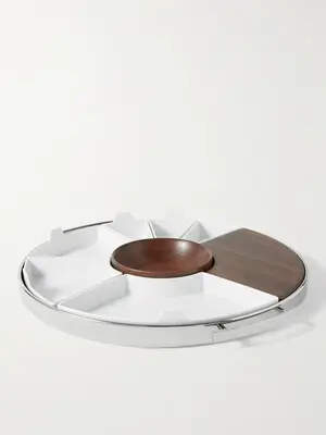 Christofle Mood Party Stainless Steel, Walnut And Porcelain Tray - Silver