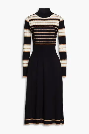 Chinti & Parker Ribbed Pointelle-knit Wool Midi Dress - Midnight Blue