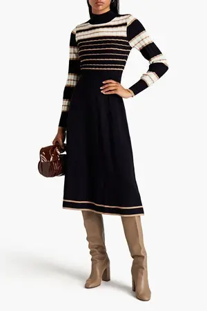 Chinti & Parker Ribbed Pointelle-knit Wool Midi Dress