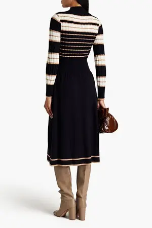 Chinti & Parker Ribbed Pointelle-knit Wool Midi Dress