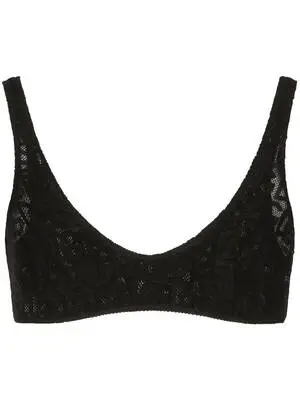 Dolce & Gabbana Dg-logo Jacquard Tulle Bralette - Black