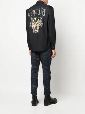 Roberto Cavalli Logo Print Cotton Shirt