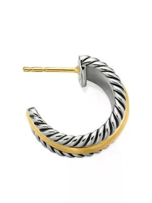 David Yurman 14kt Yellow Gold And Sterling Cable Collectibles Huggie Hoop Earrings - Silver