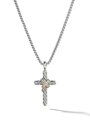 David Yurman David Yurman 14kt Yellow Gold And Sterling Silver Diamond Cross Pendant Necklace N11941ds4adi18