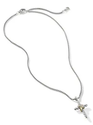 David Yurman 14kt Yellow Gold And Sterling Diamond Cross Pendant Necklace - Silver