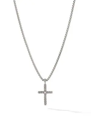 David Yurman Sterling Cable Classics Cross Diamond Necklace - Silver