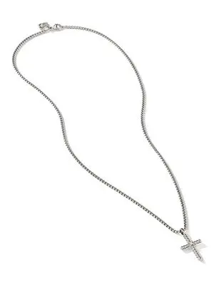 David Yurman Sterling Cable Classics Cross Diamond Necklace - Silver
