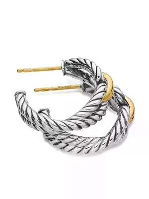 David Yurman 18kt Yellow Gold And Sterling Cable Loop Hoop Earrings - Silver