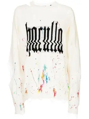 HACULLA. Glitched Logo-print Ripped Sweatshirt - White