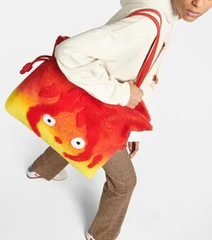 Loewe X Howl's Moving Castle Calcifer Flamenco Large Shearling Shoulder Bag